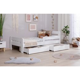 Ticaa Einzelbett Kinderbett Jugendbett, Bennet mit Schubkasten Rausfallschutz f&uuml;r Schlafzimmer, Kinderzimmer Kiefer Massivholz Bettgestell 90/100/120 x 200 cm