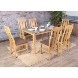 6er-Set Esszimmerstuhl MCW-M58, K&uuml;chenstuhl Lehnstuhl Stuhl, Stoff/Textil Massiv-Holz ~ helles Gestell, taupe