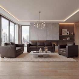 MCW 3-1-1 Couchgarnitur Lille, Kunstleder ~ coffee
