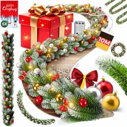 Kesser&reg; Weihnachtsgirlande mit LED &ndash; 5 m oder 10 m, 100&ndash;200 LEDs, IP44, naturgr&uuml;n, mit Schnee-Effekt je nach Modell, f&uuml;r Outdoor & Indoor, mit Fernbedienung & Weihnachtsdeko je nach Variante
