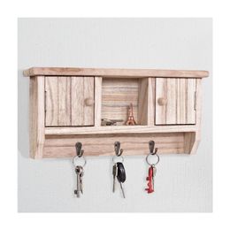 Schl&uuml;sselbrett MCW-A48, Schl&uuml;sselkasten Schl&uuml;sselboard mit T&uuml;ren, Massiv-Holz MVG-zertifiziert ~ natur