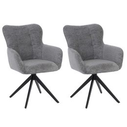 2er-Set Esszimmerstuhl MCW-Q35, Stuhl Armlehne drehbar Auto-Return, Stoff Chenille (680g/m&sup2;) Metall ~ grau
