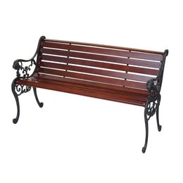 Gartenbank MCW-F98, Sitzbank Parkbank Holzbank, 2-Sitzer Gusseisen Holz 125cm 20kg ~ braun