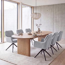 6er-Set Esszimmerstuhl MCW-Q37, K&uuml;chenstuhl drehbar Auto-Return, Stoff (680g/m&sup2;) Chenille Metall MVG ~ hellgrau