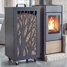 Pelletbeh&auml;lter MCW-Q30 B&auml;ume, Pelletbox Aufbewahrungsbox f&uuml;r z.B. Tierfutter, Rollen F&uuml;&szlig;e 86x36x36cm ~ anthrazit