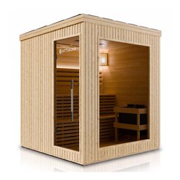 Artsauna&reg; Outdoor Sauna Visby180 aus WPC in Natur, 9 kW Saunaofen, LED-Beleuchtung, Bluetooth, Hemlock, Soundsystem, Zweistufige Bank, Saunakabine f&uuml;r 4-6 Personen