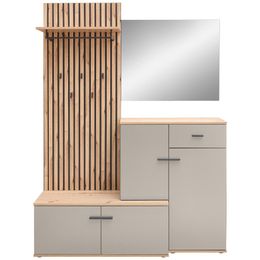Xora Garderobe Fynn, Kaschmir, Eiche Artisan, Glas, Holzwerkstoff, 148x199x38 cm, Garderobe, Garderoben-Set & Garderoben-Serien, Garderoben-Sets