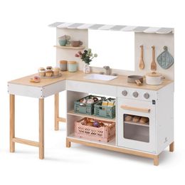 Musterkind Kinderk&uuml;che Robusta, Natur, Wei&szlig;, Holz, 59x87x100 cm, unisex, EN 71, CE, FSC 100%, schadstofffrei, Holzgriffe, mit Kn&ouml;pfen, Spielzeug, Kinderspielzeug, Kinderk&uuml;chen