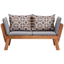 Ambia Garden Gartenbank, Grau, Akazie, Holz, Textil, Akazie, massiv, 2-Sitzer, F&uuml;llung: Schaumstoff, 190x75x67 cm, mit R&uuml;ckenlehne, Holzm&ouml;bel, Sitzgelegenheiten Holz, Gartenb&auml;nke Holz