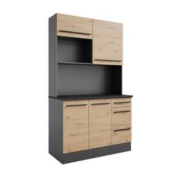 P & B Buffet, Anthrazit, Eiche Artisan, Holzwerkstoff, 2 F&auml;cher, 3 Schublade(n) Schubladen, 120x211x60 cm, Beim&ouml;bel erh&auml;ltlich, K&uuml;chen, K&uuml;chenm&ouml;bel, Buffetschr&auml;nke