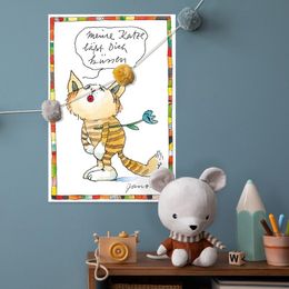 LuckyLinde Wanddekoobjekt &raquo;Meine Katze l&auml;sst dich K&uuml;ssen&laquo; Exklusive JANOSCH Kindermotive, Stahlschild bunt Blech B/H/T: 20cm x 30cm x 0,3cm, Blumen 