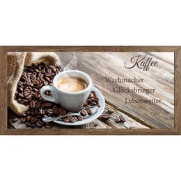 Bild mit Rahmen &raquo;Wandbild gerahmt KAFFEE MIT SPRUCH 23x49 cm &ndash; Wanddeko&laquo; Essen Getr&auml;nke Kaffee Kaffee Bilder K&uuml;che Lebensmittel Spr&uuml;che Spr&uuml;che & 