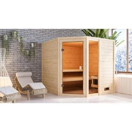 Karibu Sauna &raquo;"Tally" mit bronzierter T&uuml;r, naturbelassen&laquo; aus hochwertiger nordischer Fichte braun Saunaofen, integrierte Steuerung, 400 kW