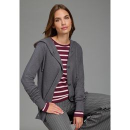Flashlights Damen Kapuzenstrickjacke &raquo;mit Kapuze und Kordelzug, l&auml;ssig geschnitten&laquo; aus weicher Viskosemischung mit Knopfleiste grau 32/34