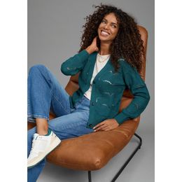 Laura Scott Damen Strickjacke &raquo;mit Ajourstrickmuster&laquo; kurz geschnitten 40/42
