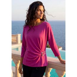 Lascana Damen Lascana Langarmshirt &raquo;mit elegantem Accessoires&laquo; Feinstrick aus weicher Viskosemischung pink 48/50