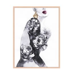 Liv Corday Bild 'Woman with Flowers' Herren Gr&ouml;&szlig;e 70x90 hellbraun / grau / schwarz / wei&szlig;