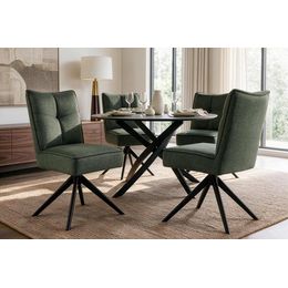 Riess Ambiente Drehbarer Stuhl LUGANO moosgr&uuml;n Vogue Velours Samt Federkern bis 150kg belastbar Polsterstuhl Riess-Ambiente Esszimmerstuhl K&uuml;chenstuhl Industrie &...