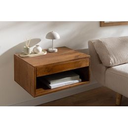 Riess Ambiente H&auml;ngender Nachttisch PURE 50cm braun Mangoholz honey finish Wandregal Schublade Riess-Ambiente Landhaus Modern Natur Skandinavisch