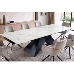 Riess Ambiente Design Esstisch DIAMOND 180-260cm matt wei&szlig; Keramik Metallgestell schwarz Riess-Ambiente Esszimmertisch K&uuml;chentisch rechteckig 2 Personen Industrie...