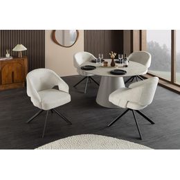 Riess Ambiente Drehbarer Design Stuhl BELLAGIO beige Boucl&eacute; Tweed soft 180&deg; autoreturn Polsterstuhl Riess-Ambiente Esszimmerstuhl K&uuml;chenstuhl Modern Retro...
