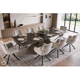 Riess Ambiente Design Esstisch DIAMOND 180-260cm rost Keramik Metallgestell bronze Riess-Ambiente Esszimmertisch K&uuml;chentisch rechteckig 2 Personen Industrie &...