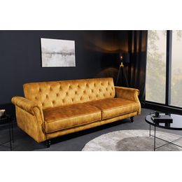 3-Sitzer Sofa MAISON BELLE AFFAIRE 220cm senfgelb Samt mit Schlaffunktion Riess-Ambiente Wohnzimmer Chesterfield Glamour