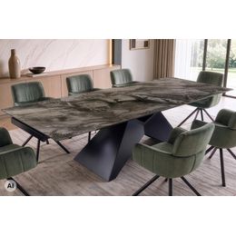 Riess Ambiente Design Esstisch DIAMOND 180-260cm taupe Keramik Metallgestell schwarz Riess-Ambiente Esszimmertisch K&uuml;chentisch rechteckig 2 Personen Industrie &...