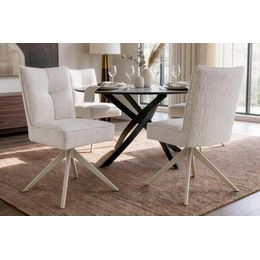 Riess Ambiente Drehbarer Stuhl LUGANO beige Boucl&eacute; Tweed Soft Federkern Metall bis 150kg belastbar Polsterstuhl Riess-Ambiente Esszimmerstuhl K&uuml;chenstuhl...