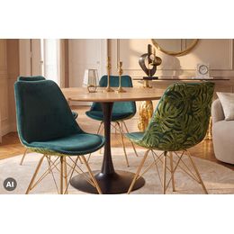 Design Stuhl SCANDINAVIA MEISTERST&Uuml;CK gr&uuml;n Chenille gold Metall Monstera-Blatt Polsterstuhl Riess-Ambiente Esszimmerstuhl K&uuml;chenstuhl Modern Retro...