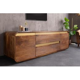 Riess Ambiente Design TV-Board MONZA 160cm braun Mangoholz mit Lamellenfront und integrierter Griffleiste Riess-Ambiente Natur Retro Vintage