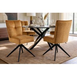 Riess Ambiente Drehbarer Stuhl LUGANO senfgelb Vogue Velours Samt Federkern bis 150kg belastbar Polsterstuhl Riess-Ambiente Esszimmerstuhl K&uuml;chenstuhl Industrie &...