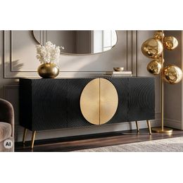 Riess Ambiente Massives Sideboard AURUM 180cm schwarz Mangoholz mit ikonischem Gold-Element Riess-Ambiente Modern Orientalisch