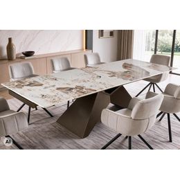 Riess Ambiente Design Esstisch DIAMOND 180-260cm wei&szlig; braun Pandora Keramik Metallgestell bronze Riess-Ambiente Esszimmertisch K&uuml;chentisch rechteckig 2 Personen...