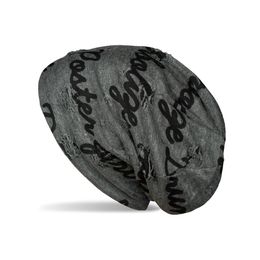 styleBREAKER M&uuml;tze 'Beanie mit Spr&uuml;che Print und Rissen' Damen Gr&ouml;&szlig;e 54/64 dunkelgrau
