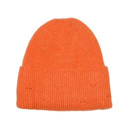 styleBREAKER Beanie 'Strickm&uuml;tze mit Rippenmuster und Rissen' female size 56/58 Orange