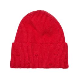 styleBREAKER Beanie 'Strickm&uuml;tze mit Rippenmuster und Rissen' female size 56/58 Red