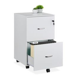 Relaxdays Rollcontainer, Wei&szlig;, Holzwerkstoff, Kunststoff, Metall, 2 Schubladen, 43x72x46 cm, Arbeitszimmer, Container
