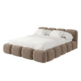 Muffo Polsterbett, Beige, Holz, Textil, Metall, Echtholz, Nachbildung,Kiefer,Kiefer, 160x200 cm, Oeko-Tex&reg;, Reach, Schlafzimmer, Betten, Polsterbetten
