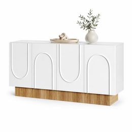 Stilvora Sideboard, Wei&szlig;, Natur, Metall, Holzwerkstoff, Rechteckig, 160x38x75 cm, Wohnzimmer, Kommoden & Sideboards, Sideboards