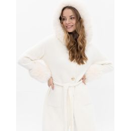 Passioni Between-Seasons Coat 'Knielanger Mantel mit Kapuze' female size XS Ecru