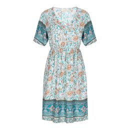 Gaya Kleid 'Boho Fashion' Damen Gr&ouml;&szlig;e 36 t&uuml;rkis / saphir / pastellblau / pfirsich Sommerkleid