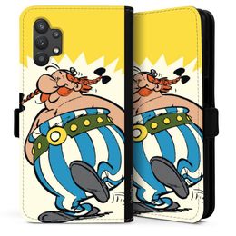 DeinDesign Galaxy A32 5G Handy Klapph&uuml;lle Handyh&uuml;lle aus Kunst Leder schwarz Flip Case Obelix Vintage Official Licensed Product Sideflip mit langer Lasche