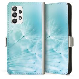 DeinDesign Galaxy A52s 5G Handy Klapph&uuml;lle Handyh&uuml;lle aus Kunst Leder wei&szlig; Flip Case Dandelion Flower Winter Sideflip mit Lasche