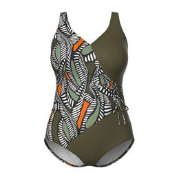 Ulla Popken Badeanzug Damen Gr&ouml;&szlig;e 5XL oliv / dunkelorange / schwarz / wei&szlig;