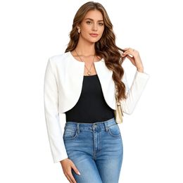 KoJooin Blazer 'Kurzer, leichter Damen-Cardigan mit Rundhalsausschnitt und langen &Auml;rmeln &ndash; eleganter &Uuml;berwurf' female size 44 White