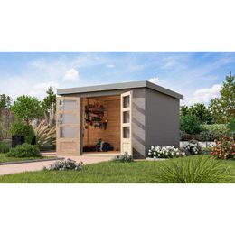 Karibu Gartenhaus 'Komet 5 D' Fichtenholz wassergrau / graualuminium 298,5 x 209 x 242,5 cm