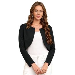 KoJooin Blazer 'Kurzer, leichter Damen-Cardigan mit Rundhalsausschnitt und langen &Auml;rmeln &ndash; eleganter &Uuml;berwurf' female size 42 Black