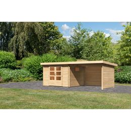 Karibu Gartenhaus-Set 'Ahrensburg 3' naturbelassen mit Anbaudach, R&uuml;ck- und Seitenwand 616,5 x 217 x 333 cm