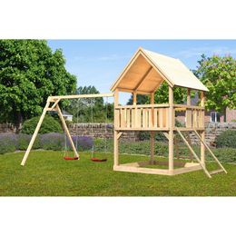 Karibu Spielturm 'Luis' naturbelassene nordische Fichte 200 x 345 x 200 cm